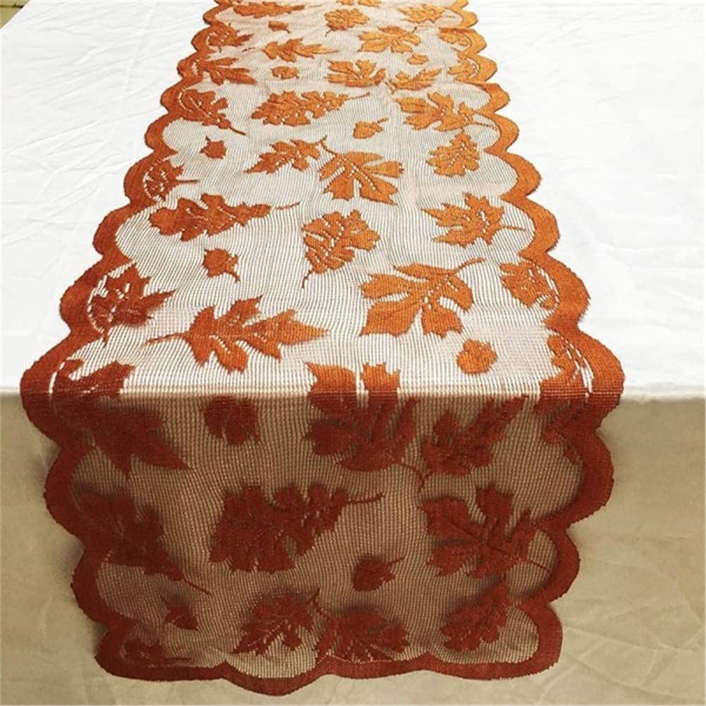 Thanksgiving Table Runner, 13 X 72 Inch Fall Table Runner Thanksgiving Decorations, Maple Leaves Harvest Lace Pumpkin Runner Brow Long Fall Table Line