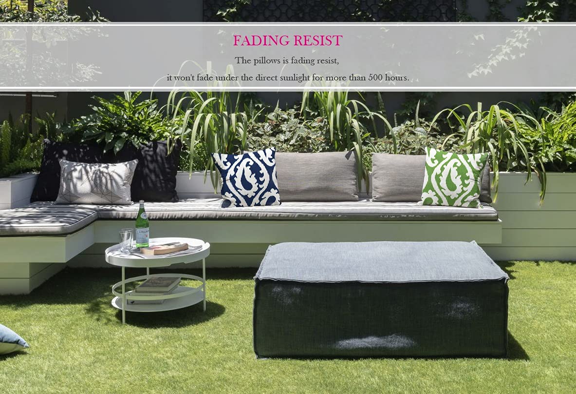 FBTS Prime Pack of 2 Outdoor Waterproof Decorative Throw Pillows with Inserts for Patio Furniture, 18x18 Inch Square Fade Resistant Patio Garden Cushions for Couch Bed Sofa, Paisley Navy