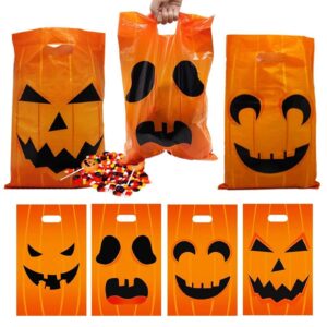 lulu home halloween jack o lantern bags, plastic goodie bags for trick or treat, party favor bags, 72pcs