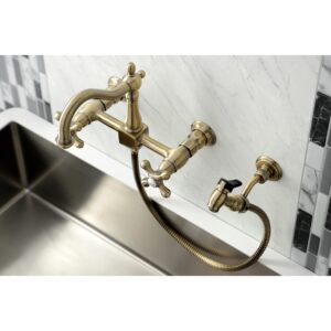 Kingston Brass KS1263AXBS Heritage Bridge Kitchen Faucet, Antique Brass