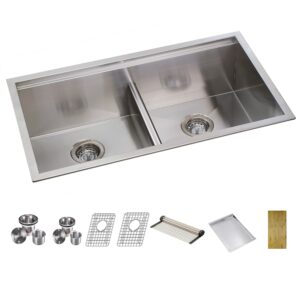 kabco 32 inch workstation kitchen sink stainless steel undermount double bowl zero radius sound and heatproof ledge design sink 32" x 19" x 10"