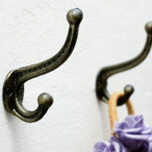 WEBI Rustic Coat Hooks:5 Cast Iron Hooks for Hanging,Heavy Duty Antique Vintage Wall Hooks for Farmhouse,Mudroom,Closet,Rustic Black/Golden