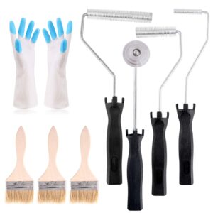 swpeet 4pcs fiberglass roller tools and 1pcs detail brushes with 1 pair glove kit, fiberglass bubble paddle tool laminating paint roller kit for mold resin fiberglass resin tub shower bathtub