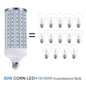 YGS-Tech Super Bright 60W (500W Equivalent 5500Lumen) LED Corn Light Bulb, E26/E27 Medium Base, 6500K Daylight White, for Indoor Large Area Lighting, Garage Factory Warehouse Backyard, Basement.