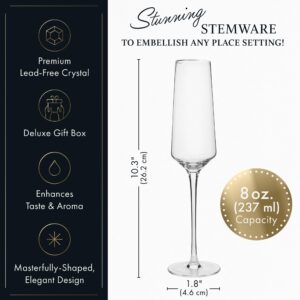 Champagne Flutes - 8 oz - Set of 2 Crystal Glass Flutes, Hand Blown Edge Champagne Glasses - Prosecco Wine Flute, Cocktail Glasses, Mimosa Glasses, Champagne Flutes Glass, Bar Glassware