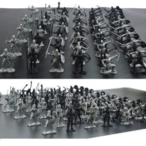 Odowalker 60 Pieces Ancient Soldier Figures Toy Middle Ages Army Infantry Archer Warriors Sword and Shield Swordman Archaic Soldiers Medieval Soldiers Model Military Figures Toy Sliver Black