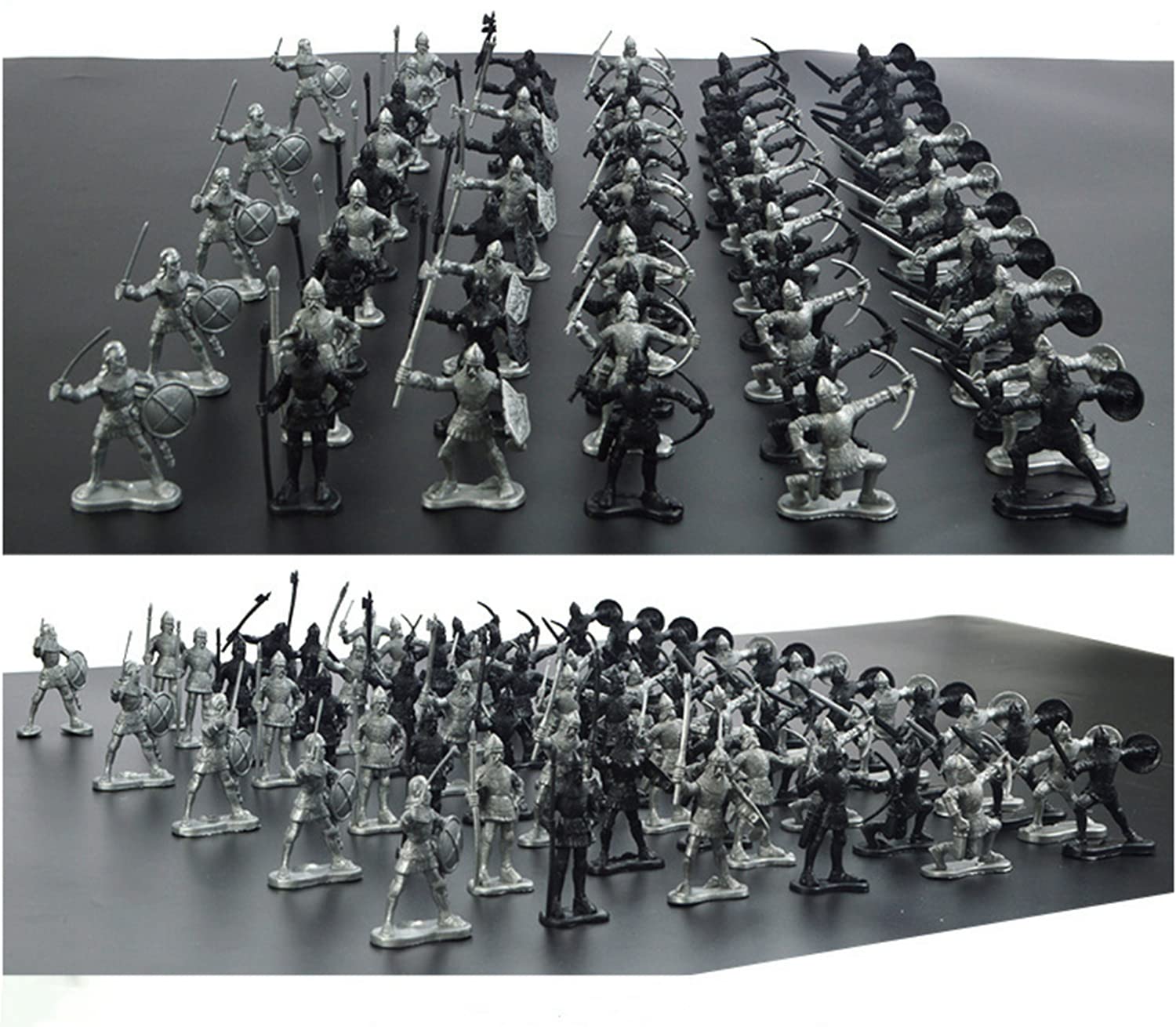 Odowalker 60 Pieces Ancient Soldier Figures Toy Middle Ages Army Infantry Archer Warriors Sword and Shield Swordman Archaic Soldiers Medieval Soldiers Model Military Figures Toy Sliver Black