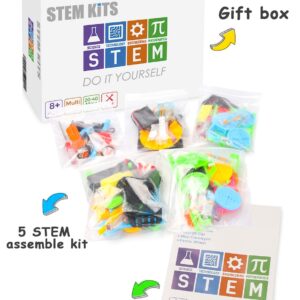 Poraxy 5 Set STEM Science Kits for Kids Age 8-12, DC Motors Electronic Assembly Robotic STEM Toys for Age s 8-13, Building Experiments Projects Kits, Gifts for Boys and Girls Ages 6 7 8 9 10 11 12 13