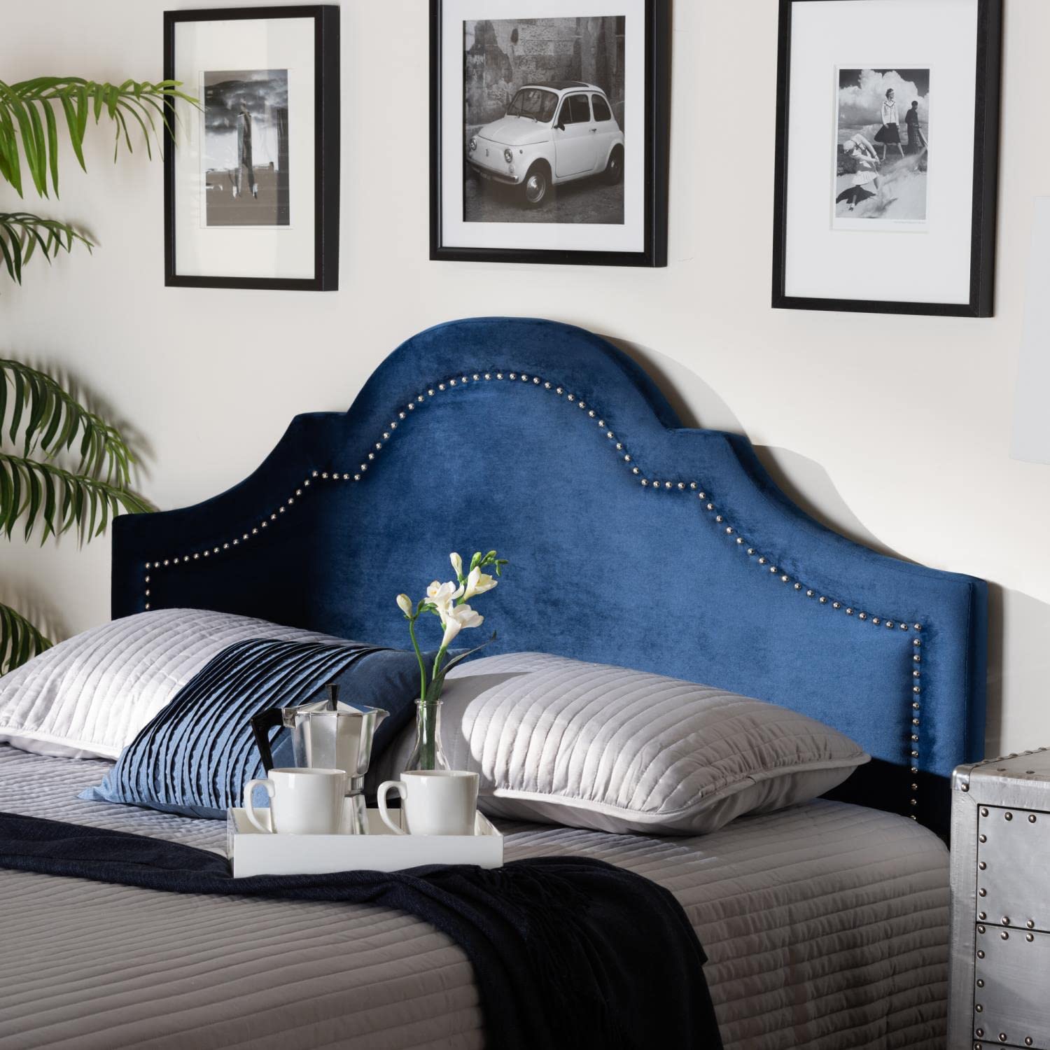 Baxton Studio Rita Modern and Contemporary Navy Blue Velvet Fabric Upholstered Queen Size Headboard