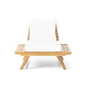 Great Deal Furniture Outdoor Acacia Wood 4 Seater Chat Set, Teak and White