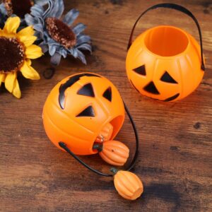 Toyvian 20Pcs Mini Round Pumpkin Bucket Halloween Plastic Pumpkin Candy Pail for Kids Trick or Treat (Random Style Eye Shape), 2.76 x 2.76 x 2.36 inches