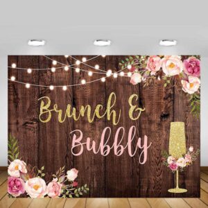 mehofond 7x5ft brunch and bubbly bridal shower party backdrop studio photography rustic brown wood glitter rose pink floral gold champagne background rustic wedding decor banner photo booth