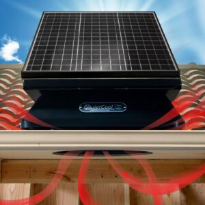 QuietCool AFR SLR-40 Roof Mount Solar Attic Fan - 40 Watt Adjustable Panel - Included AC/DC Inverter for 24/7 Runtime - Thermostat Controlled