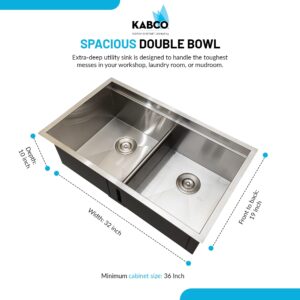 KABCO 32 Inch Workstation Kitchen Sink Stainless Steel Undermount Double Bowl Zero Radius Sound and Heatproof Ledge Design Sink 32" X 19" X 10"