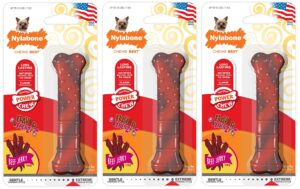 nylabone 3 pack of power chew textured chew toys, petite, beef jerky flavor bone for dogs up to 15 pounds, made in the usa