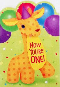 now you're one - happy 1st first birthday greeting card with giraffe - you're just so cute and supersweet