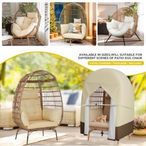 skyfiree Hanging Egg Chair Cover Double Egg Chair Covers Waterproof 420D Oxford with Zipper Drawstring Cover for Outdoor Porch Wicker Egg Chair 91x80 Inches (Beige)