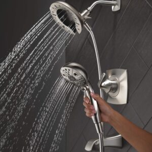 Delta Faucet Vesna 14 Series Single-Handle Shower Trim Kit with 5-Spray H2Okinetic In2ition Dual Hand Held Shower Head with Hose, SpotShield Brushed Nickel 144789-SP-I (Valve Included)