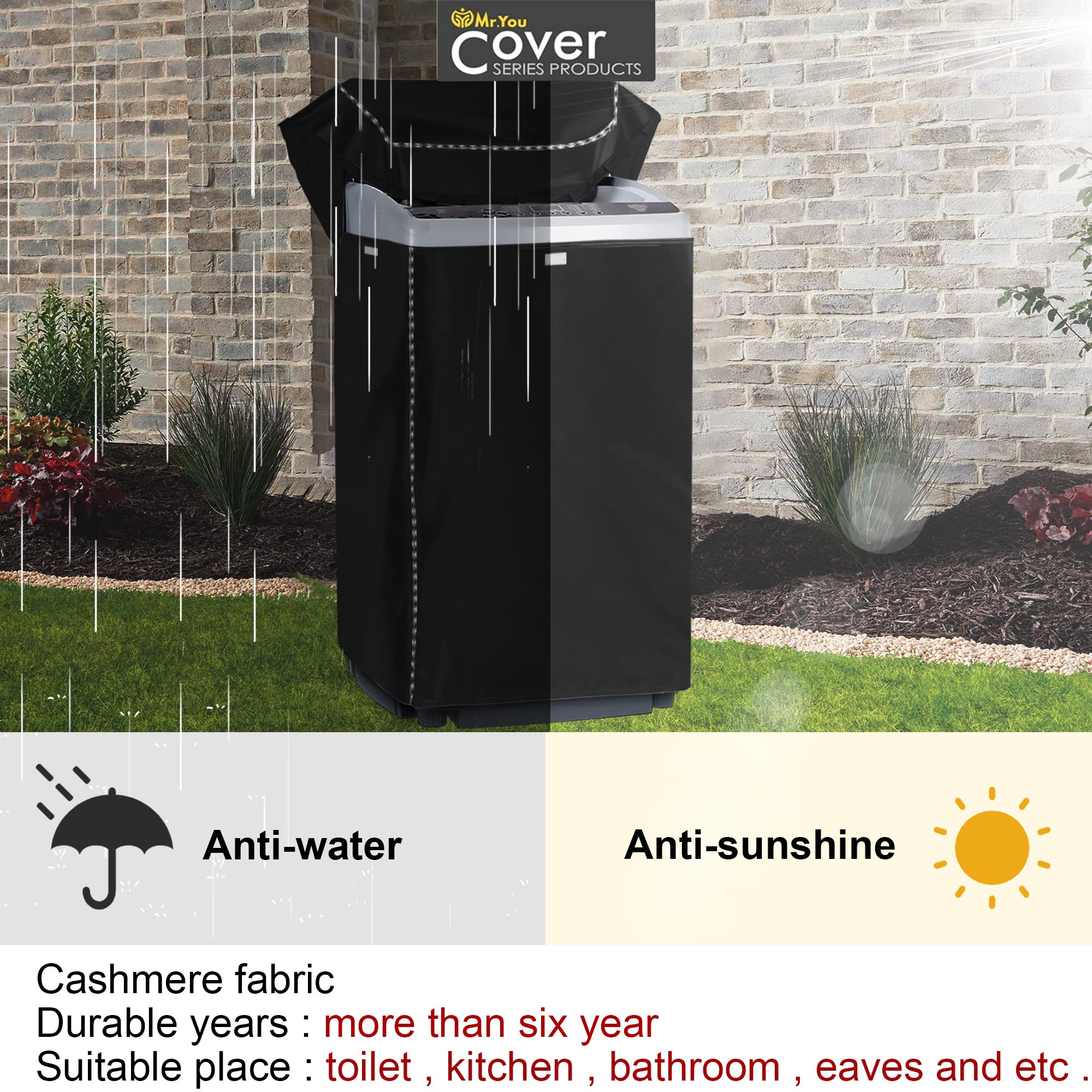 Portable Washing Machine Cover,Top Load Washer Dryer Cover,Waterproof Full-Automatic/Wheel Washing Machine Cover(23"24"36"inches, Black)