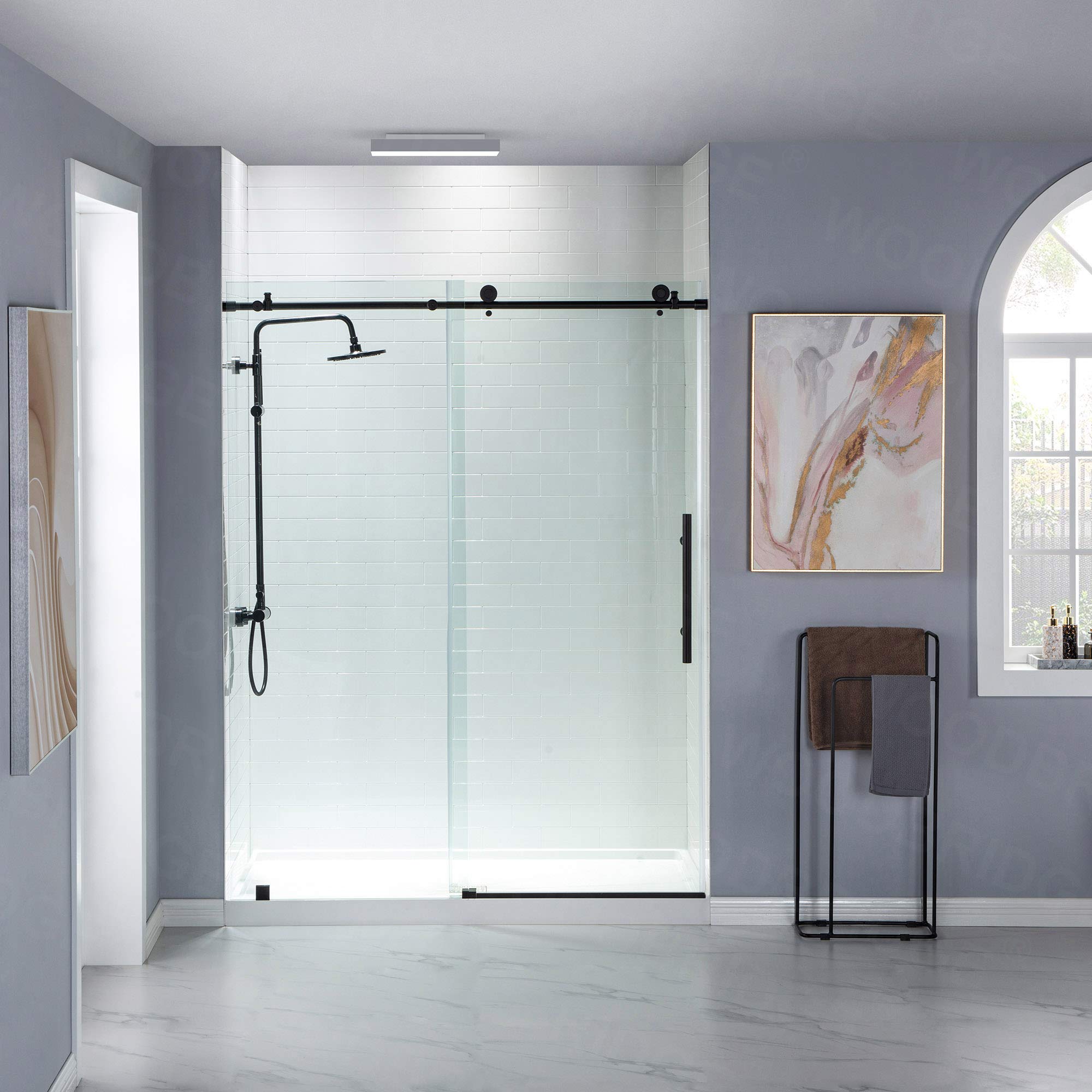 WOODBRIDGE Frameless Sliding Shower, 56"-60" Width, 76" Height, 3/8" (10 mm) Clear Tempered Glass, Black Finish, Designed for Smooth Door Closing. MBSDC6076-MBL, 60"x 76" Matte Black