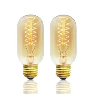 vintage edison bulb, t45 tubular radio spiral, 60w, medium e26 base, 2-pack