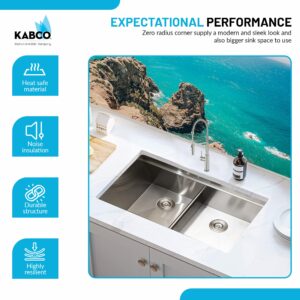 KABCO 32 Inch Workstation Kitchen Sink Stainless Steel Undermount Double Bowl Zero Radius Sound and Heatproof Ledge Design Sink 32" X 19" X 10"