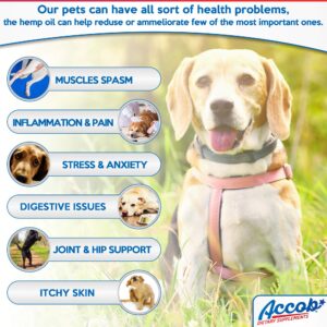 Accob - 2 Hemp Oil for Dogs and Cats - 200.000 MG - Hip Joint Pain, Stress Relief, Arthritis,Seizures, Chronic Pains,Anti-Inflammatory - Omega 3,6 & 9 - Organic- Calming Drops