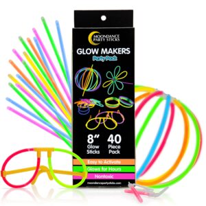 partysticks moondance glow sticks and connectors - 40pk glow in the dark party favors with 16 glow sticks party decorations and 24 connectors for light up glasses, glow necklaces, glow bracelets