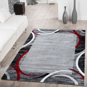 area rug for living room modern good value border semicircle mottled rug grey red, size:2' x 3'3"