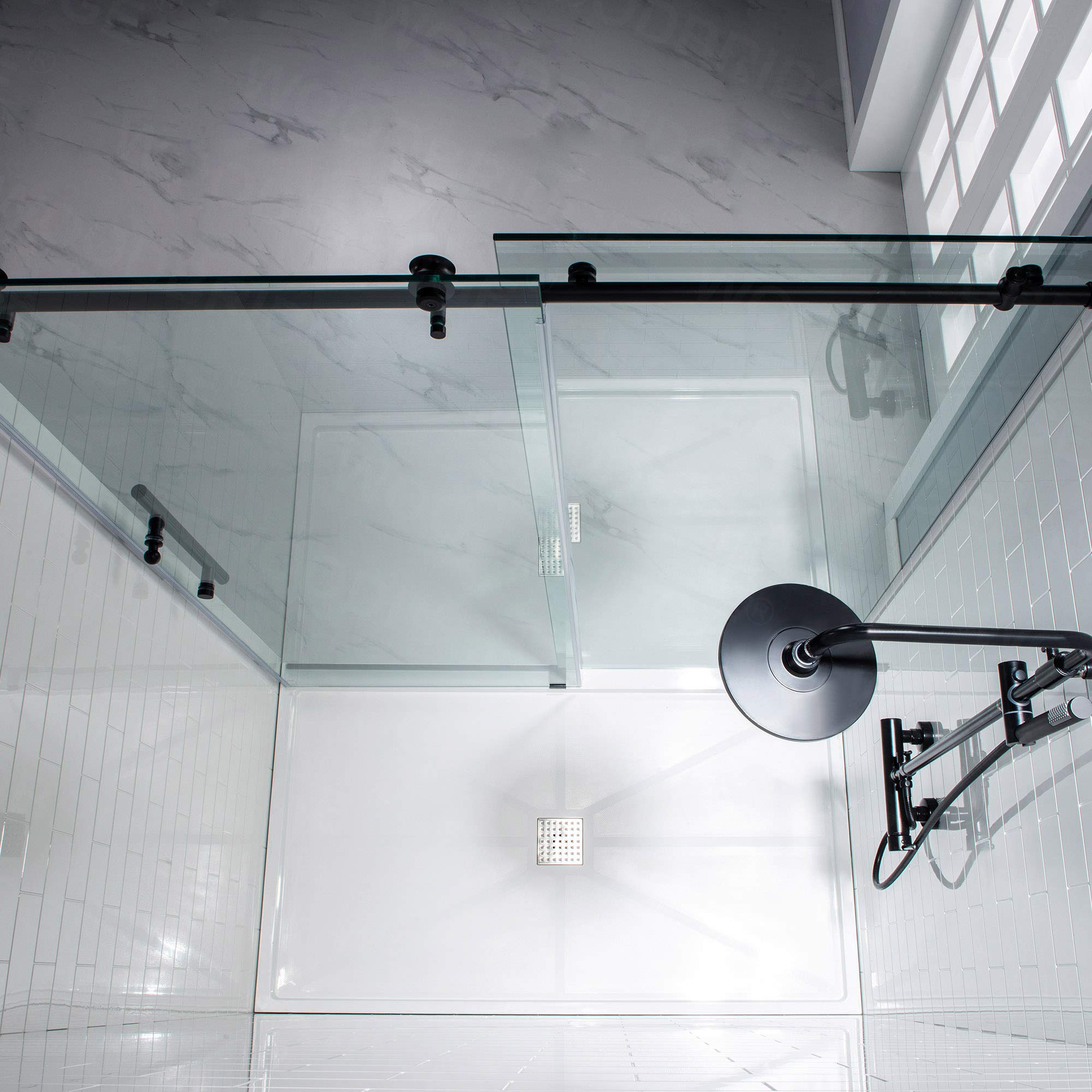 WOODBRIDGE Frameless Sliding Shower, 56"-60" Width, 76" Height, 3/8" (10 mm) Clear Tempered Glass, Black Finish, Designed for Smooth Door Closing. MBSDC6076-MBL, 60"x 76" Matte Black