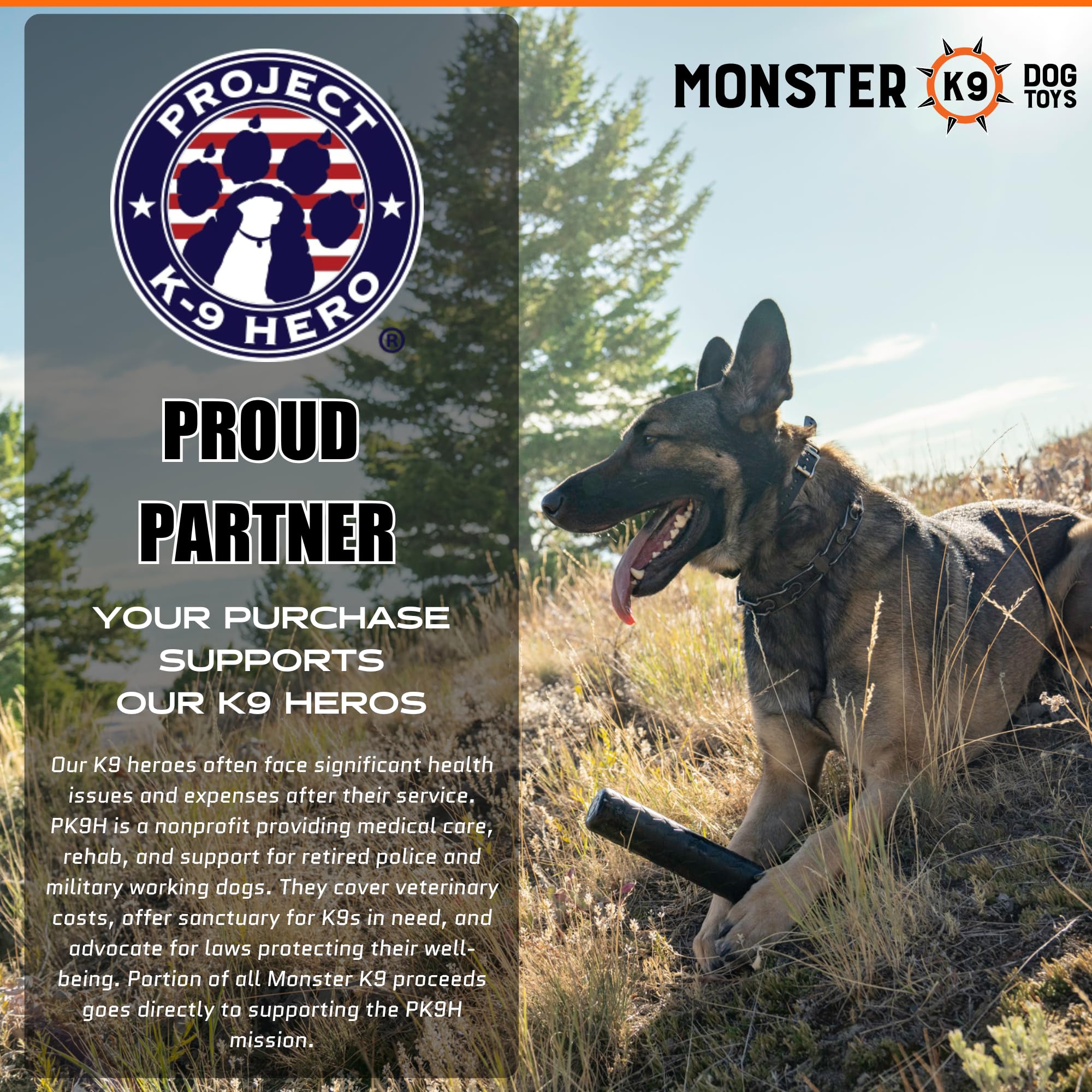 Monster K9 Indestructible Chew Stick - Lifetime Replacement - Medium & Large Breeds - Ultra Durable for Aggressive Chewers - Chew, Tug, & Fetch Dog Toy - Made in USA - 9in. x 1.75in.