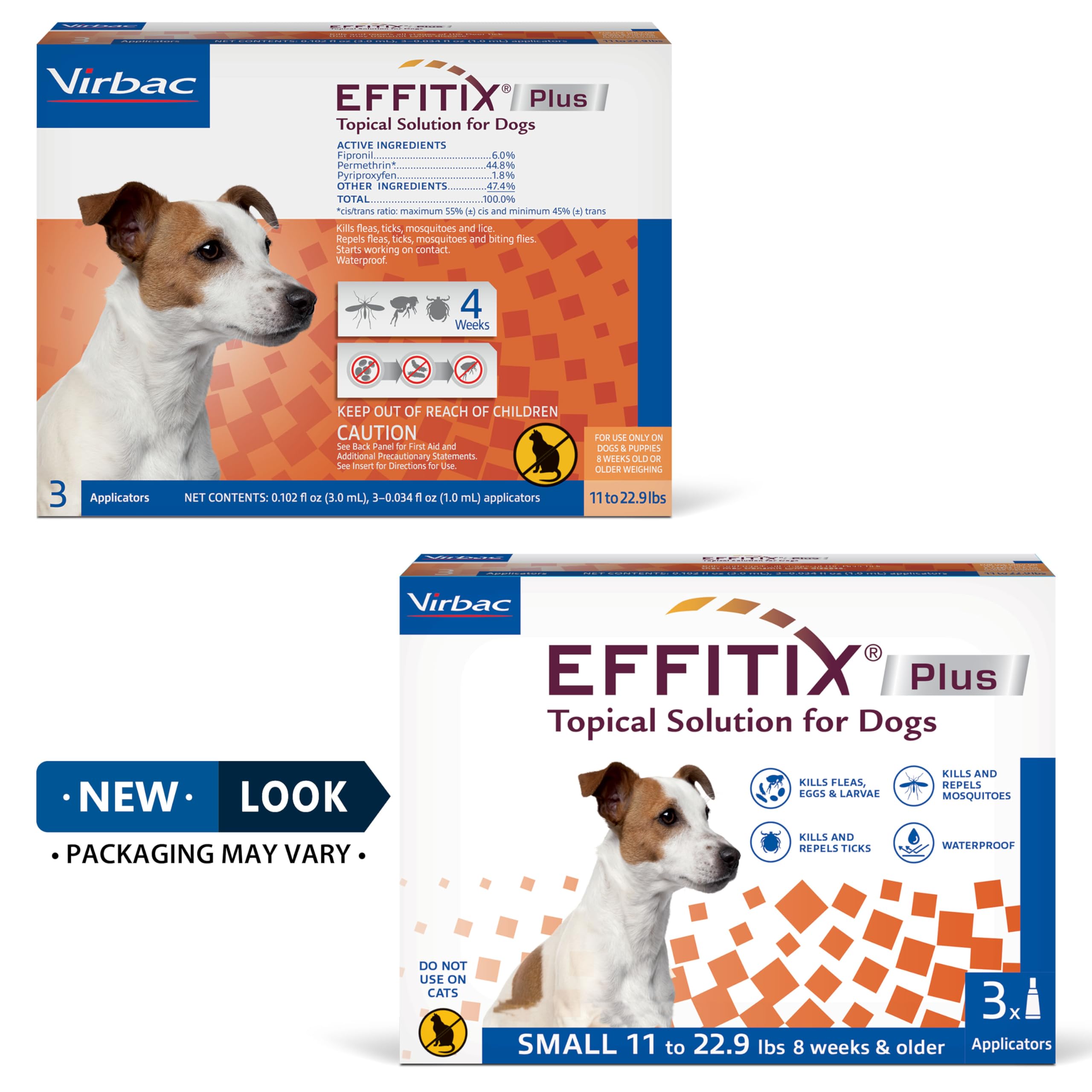 Effitix Plus Topical Solution for Dogs - Flea and Tick for Small Dogs (11-22.9lbs), 3 Doses, Waterproof Topical Prevention (by Virbac)