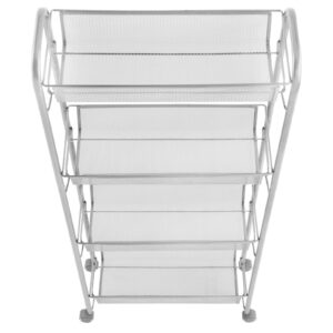 mDesign Slim Steel Metal Rolling Utility Cart Storage Organizer Trolley with 4 Basket Shelves for Laundry Room, Kitchen, Bathroom Organization - Narrow Holder for Detergent - Biro Collection, Silver