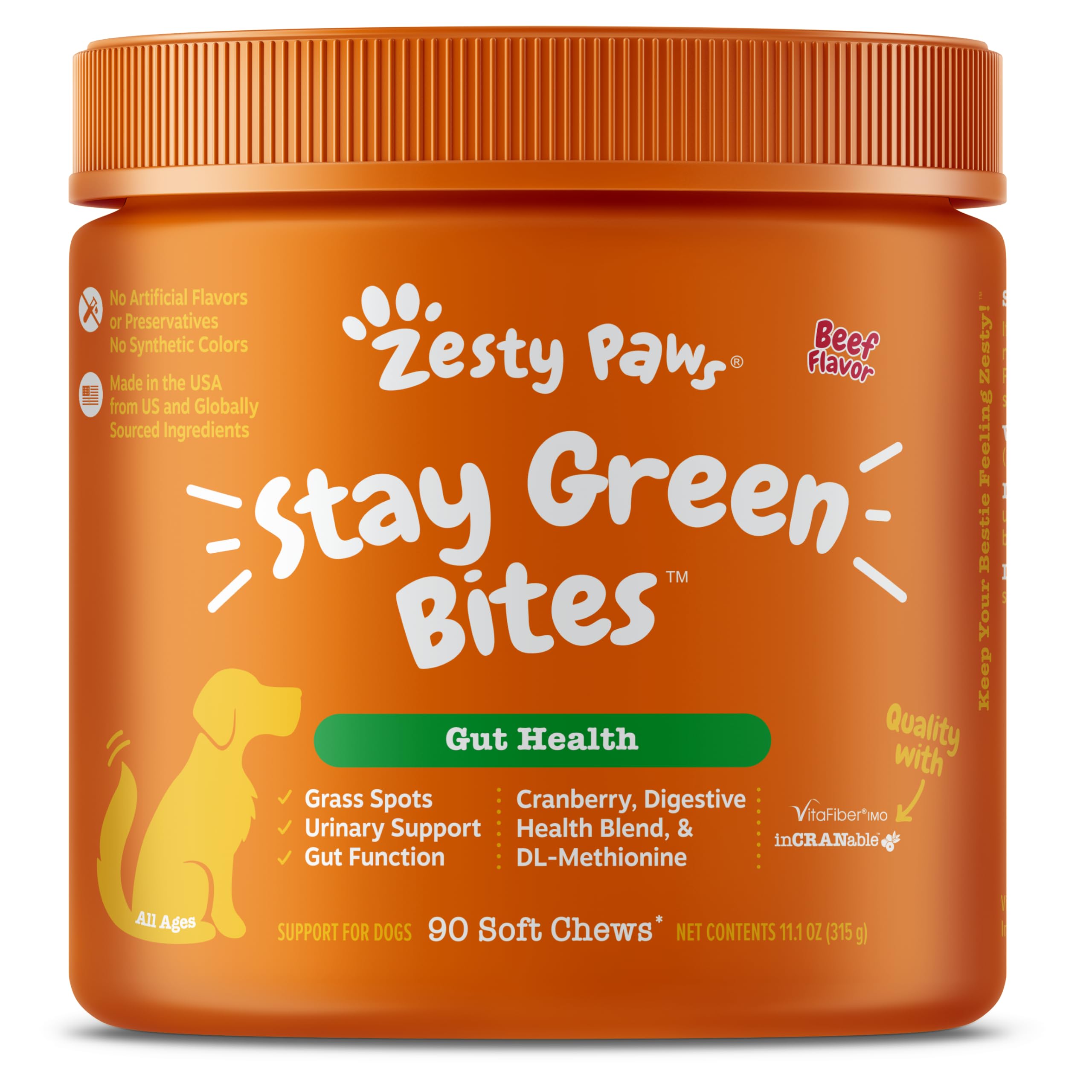 Zesty Paws Stay Green Bites for Dogs - Grass Burn Soft Chews for Lawn Spots Caused by Dog Urine - with Cranberry for Urinary Tract & Bladder - Beef - 90 Count