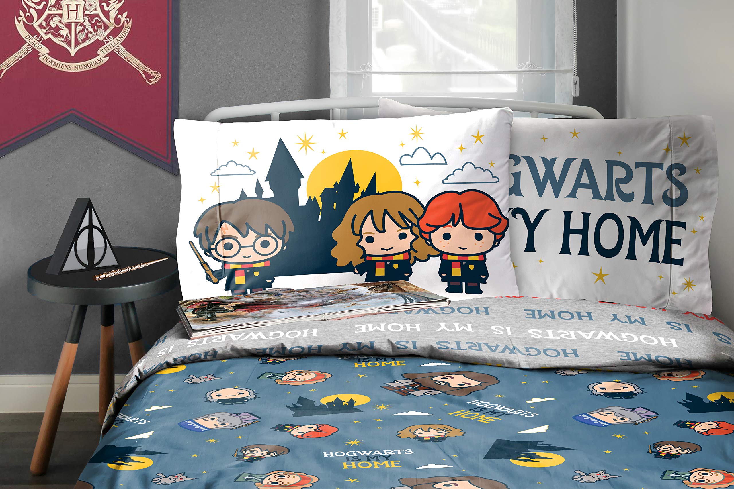 Jay Franco Hogwarts is My Home 4 Piece Twin Bed Set (Offical Harry Potter Product), Blue