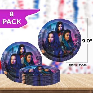 Unique Disney Descendants 3 Party Bundle, Dinner & Dessert Plates, Luncheon Napkins, Table Cover, Great for Fantasy Themed Celebrations, Birthday Bash, Halloween Parties