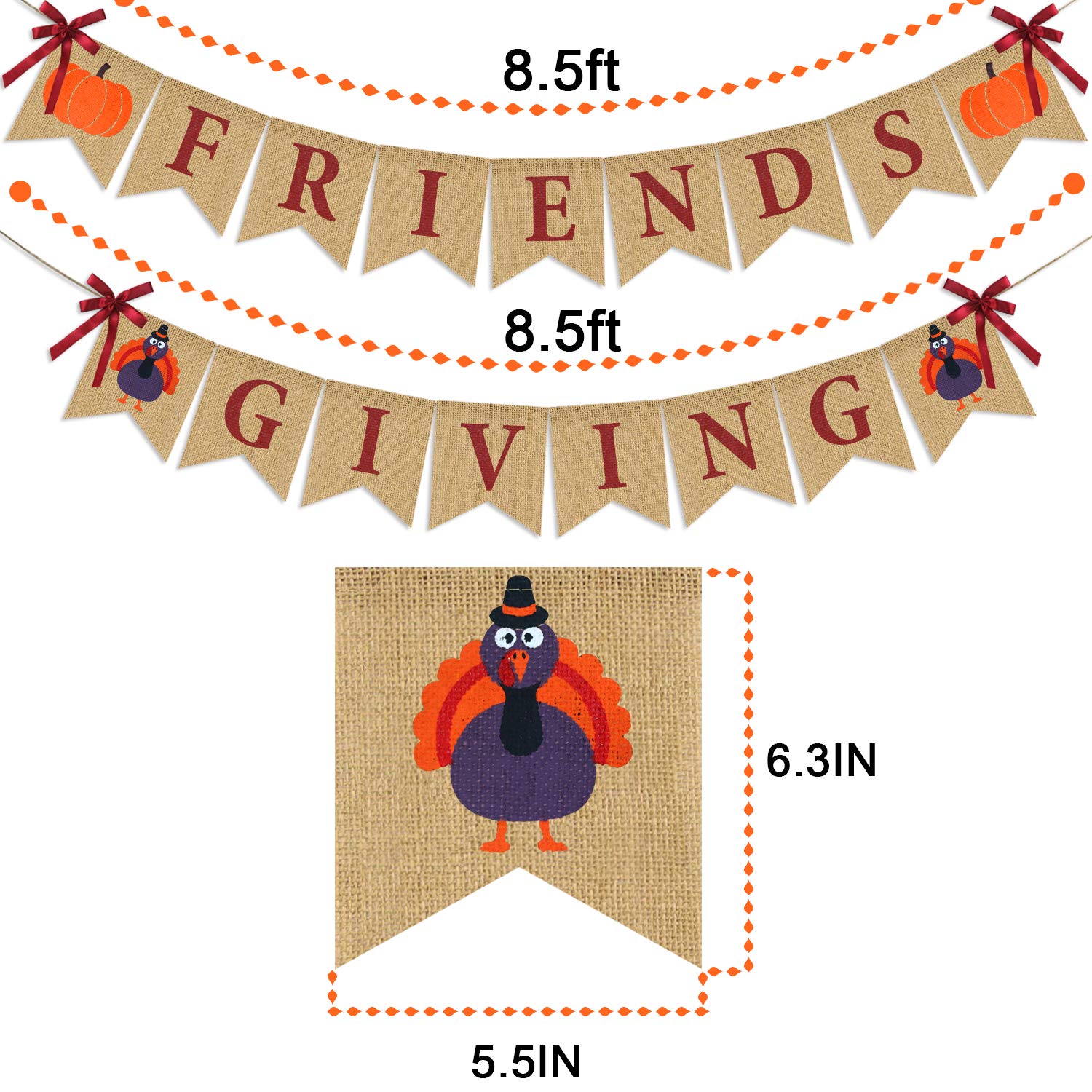 Friendsgiving Banner Burlap | Thanksgiving Decorations | ThanksGiving Burlap Banner | Rustic Thanksgiving Friends Giving Turkey Pumpkin Bunting | Thanksgiving Party Supplies Fireplace Mantle Decor