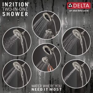 Delta Faucet Vesna 14 Series Single-Handle Shower Trim Kit with 5-Spray H2Okinetic In2ition Dual Hand Held Shower Head with Hose, SpotShield Brushed Nickel 144789-SP-I (Valve Included)