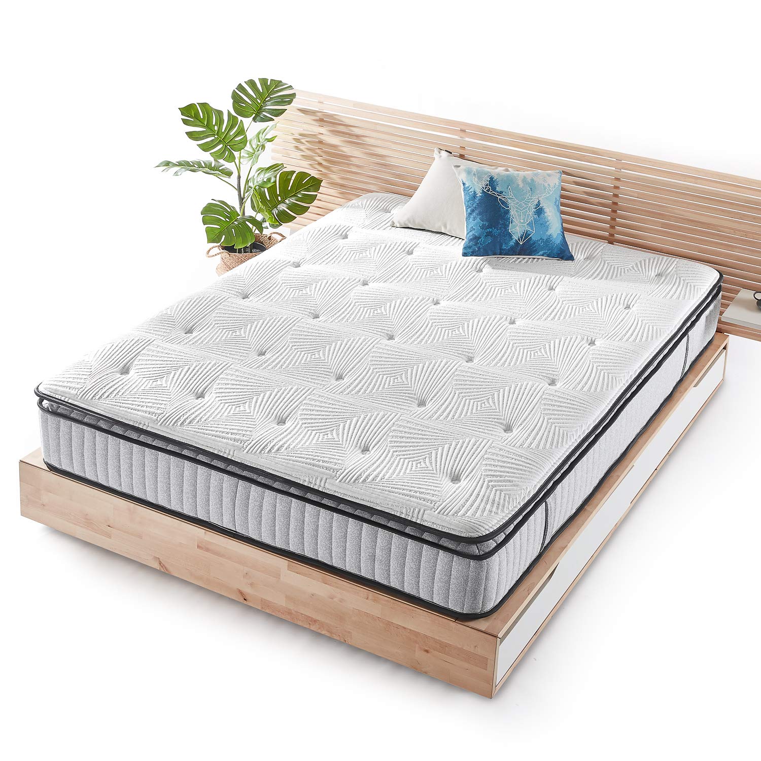 Mellow 12 Inch EIRA Hybrid Mattress Queen - Pocket Spring Gel Memory Foam, Plush Pillow Top, OEKO-TEX and CertiPUR-US certified