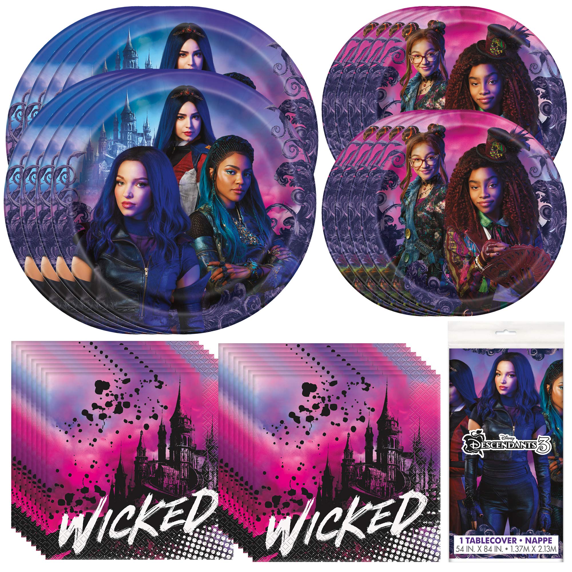 Unique Disney Descendants 3 Party Bundle, Dinner & Dessert Plates, Luncheon Napkins, Table Cover, Great for Fantasy Themed Celebrations, Birthday Bash, Halloween Parties