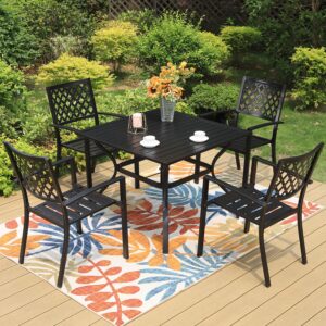 phi villa 5 piece metal patio dining set, outdoor furniture set with 4 stackable chairs and 37" square dining table - umbrella hole 1.57"