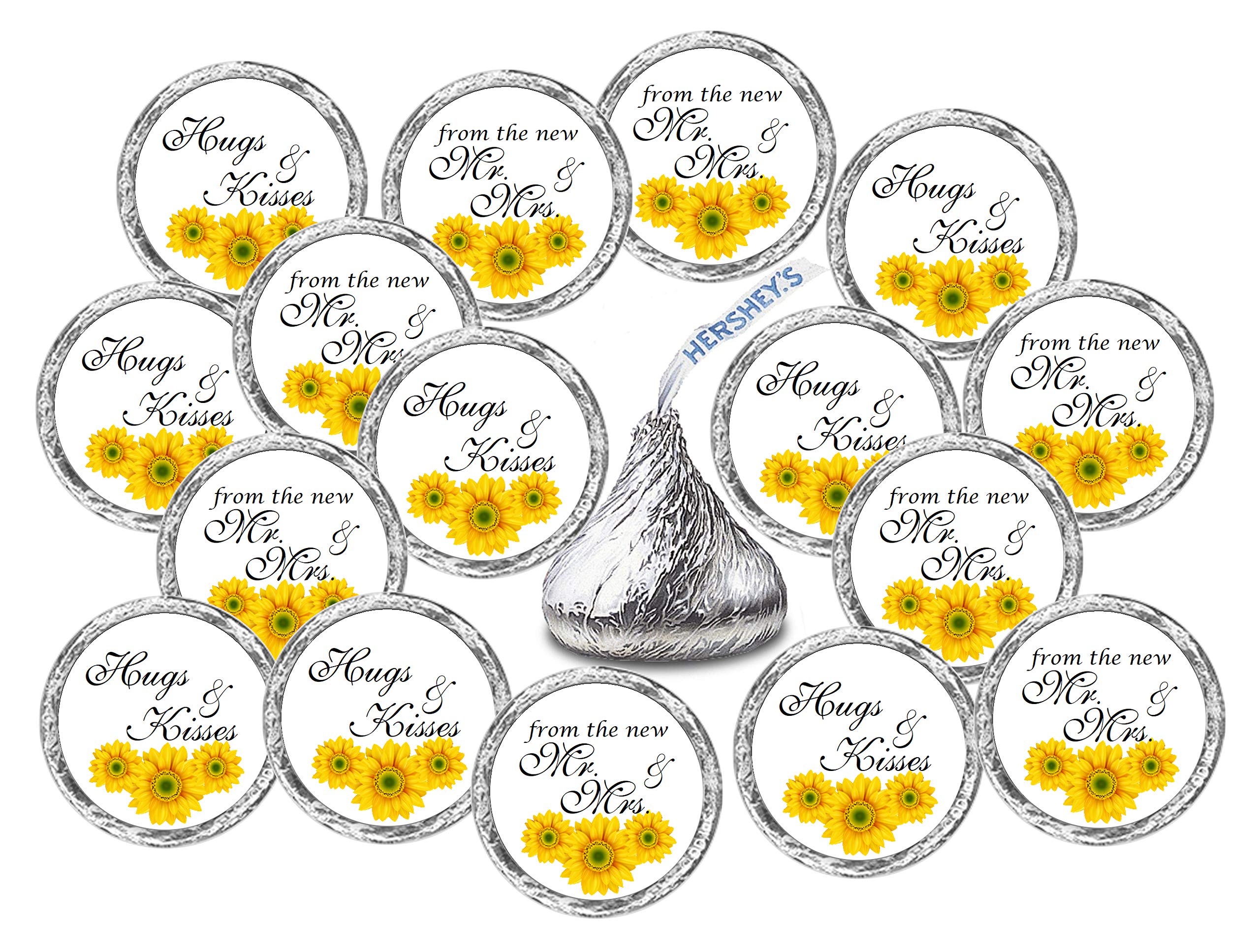 324 Sunflower Hugs and Kisses from The New Mr. & Mrs. Kisses Wedding Stickers, Floral Chocolate Drops Labels Stickers for Weddings, Bridal Shower Engagement Party, Party Favors for Kisses