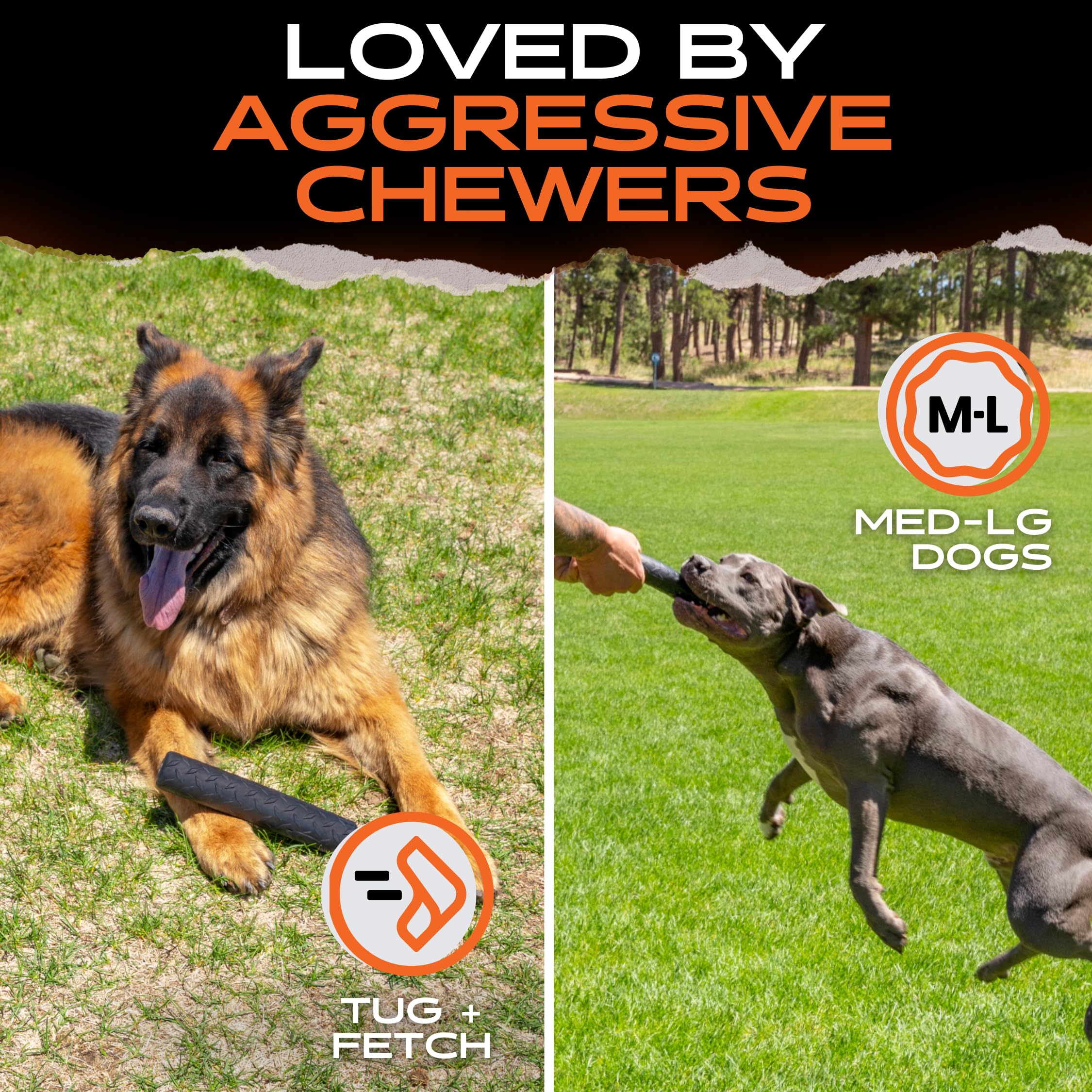 Monster K9 Indestructible Chew Stick - Lifetime Replacement - Medium & Large Breeds - Ultra Durable for Aggressive Chewers - Chew, Tug, & Fetch Dog Toy - Made in USA - 9in. x 1.75in.