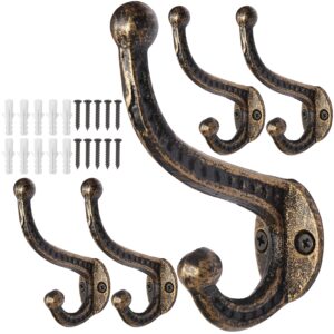 webi rustic coat hooks:5 cast iron hooks for hanging,heavy duty antique vintage wall hooks for farmhouse,mudroom,closet,rustic black/golden