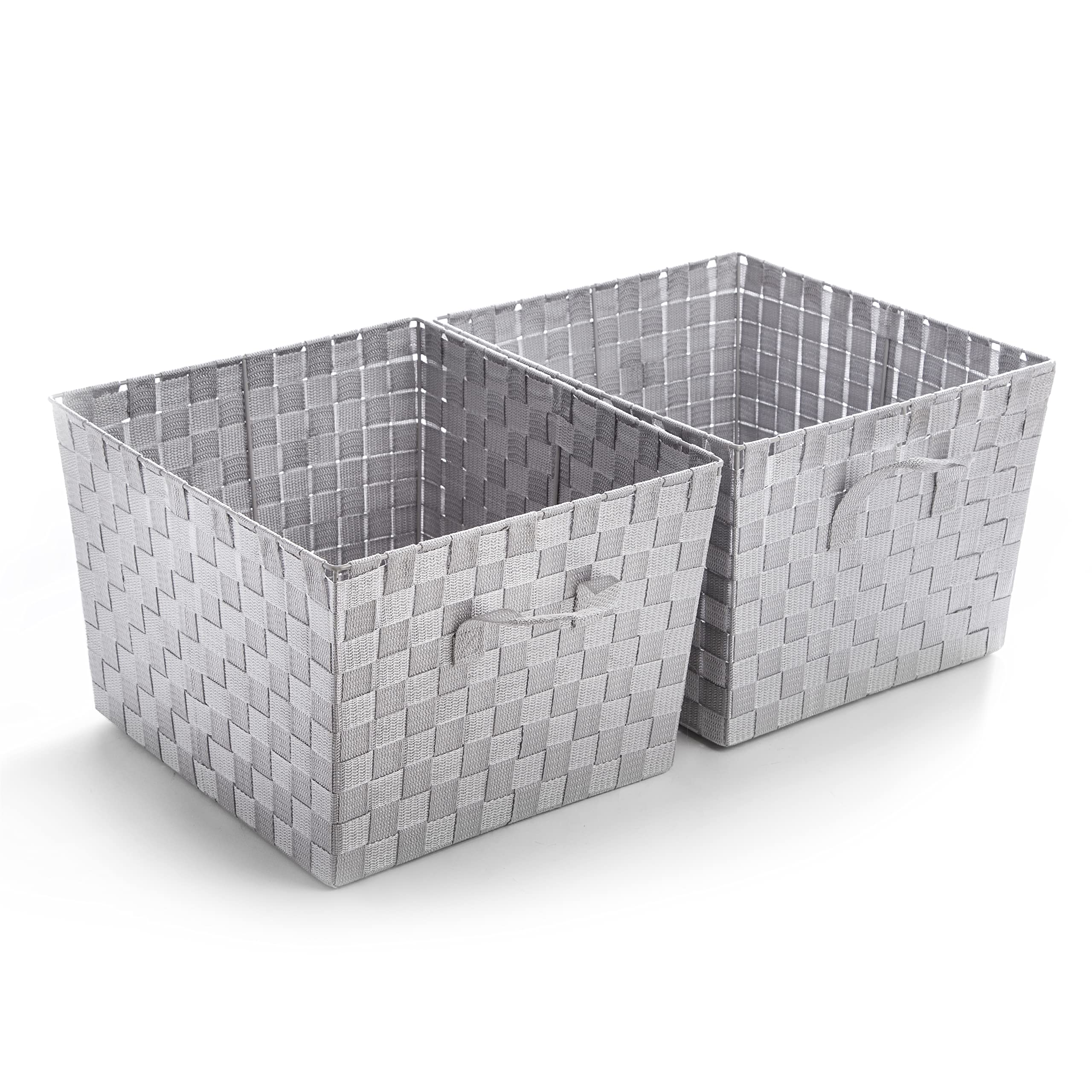 BINO Woven Strap Storage Basket with Built-in Carry Handles | Stylish Storage Organizer | Decorative Home Storage | Neat and Tidy Organizer, Home Essentials (Large- Light Grey, 2-Pack)