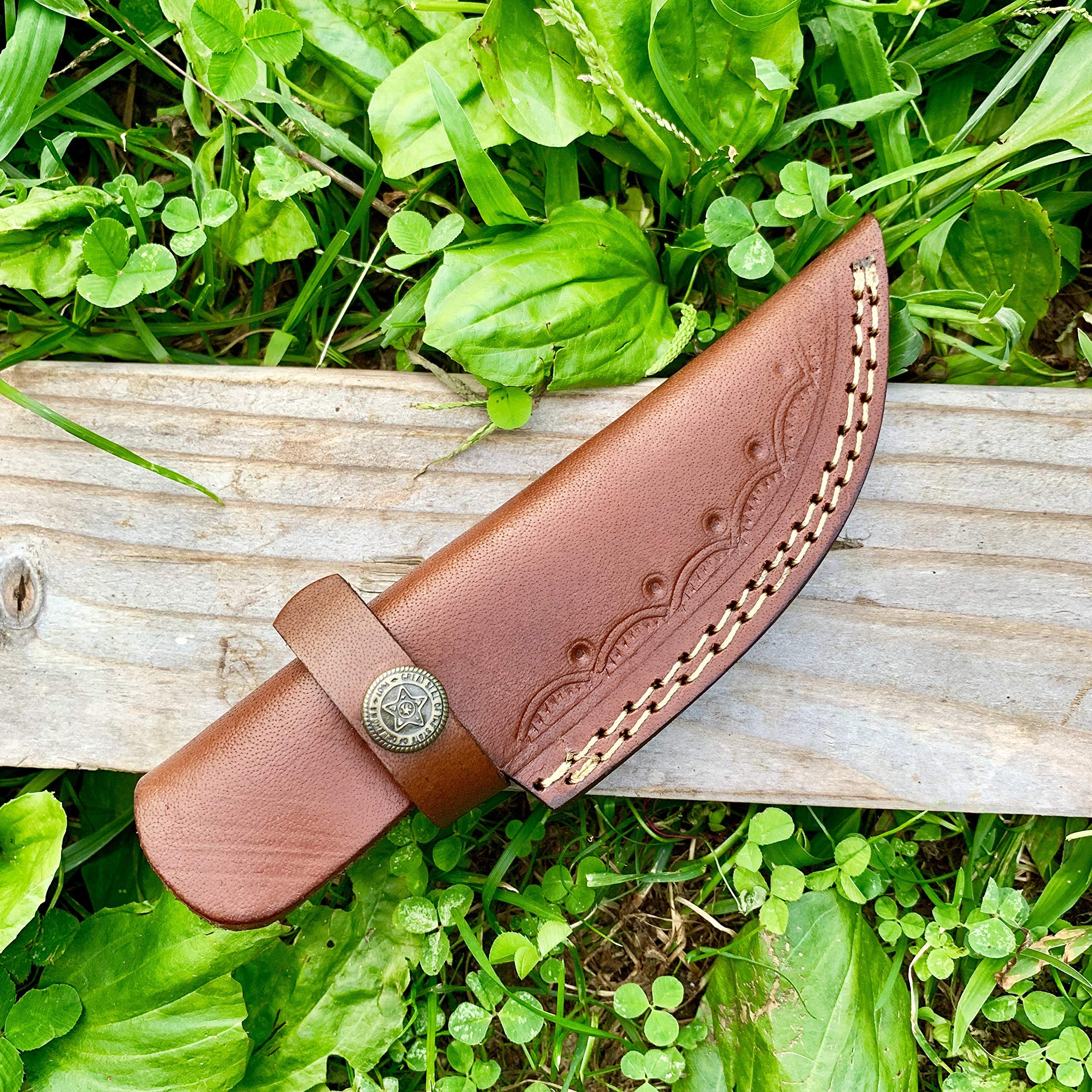 7" long custom handmade leather sheath fits up to 4"—4.5" cutting blade knife