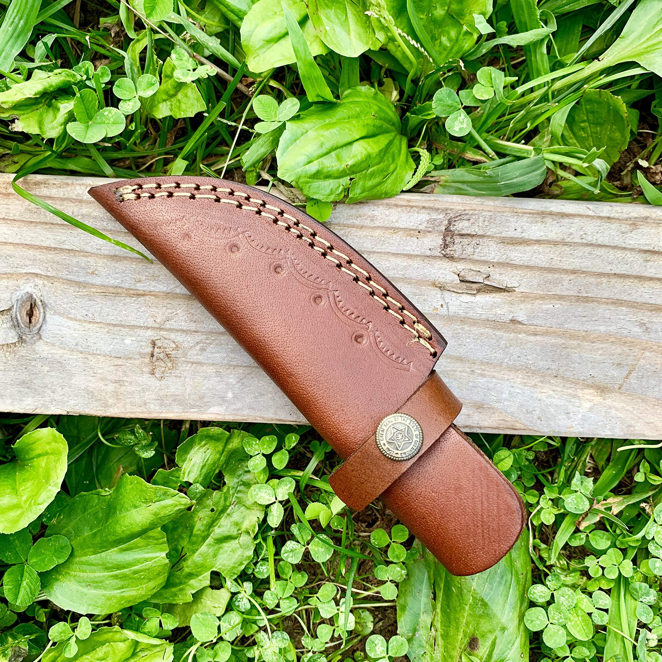 7" long custom handmade leather sheath fits up to 4"—4.5" cutting blade knife