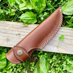 9" long custom handmade leather sheath fits up to 5"—6" cutting blade knife