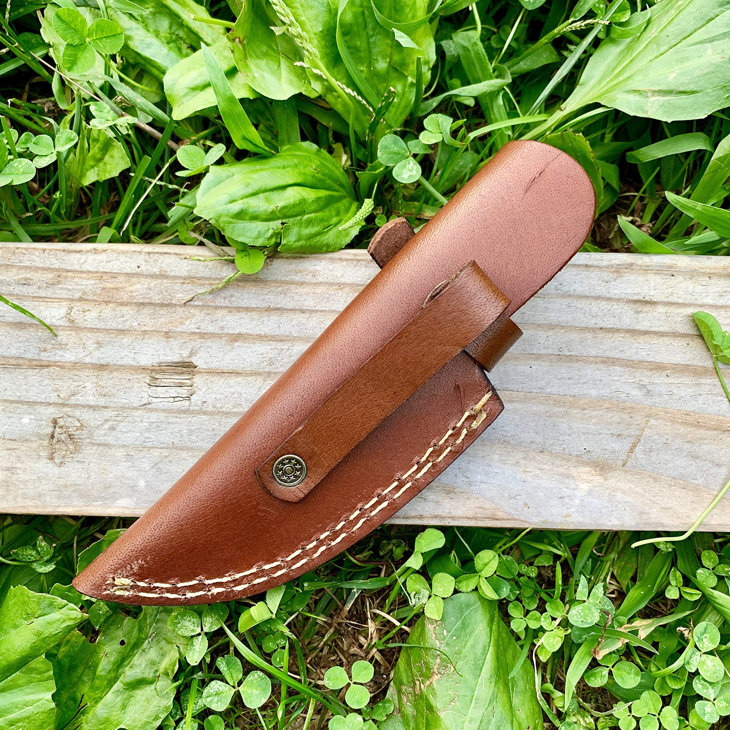 7" long custom handmade leather sheath fits up to 4"—4.5" cutting blade knife