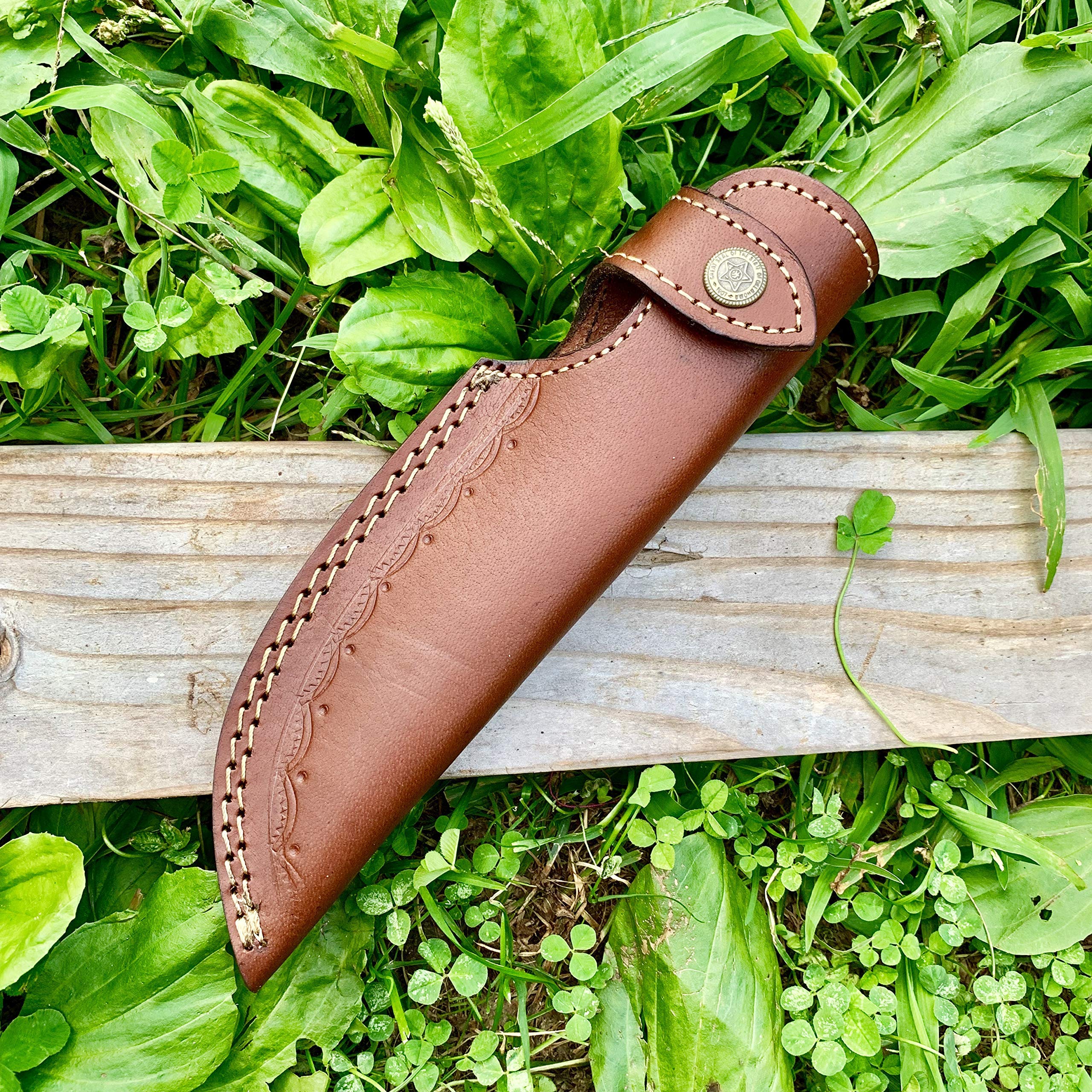 9" long custom handmade leather sheath fits up to 5"—6" cutting blade knife